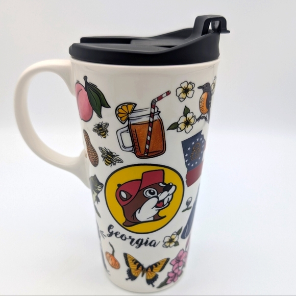 BUC-EE'S | Dining | Bucees Georgia Themed Ceramic Travel Mug With Lid ...